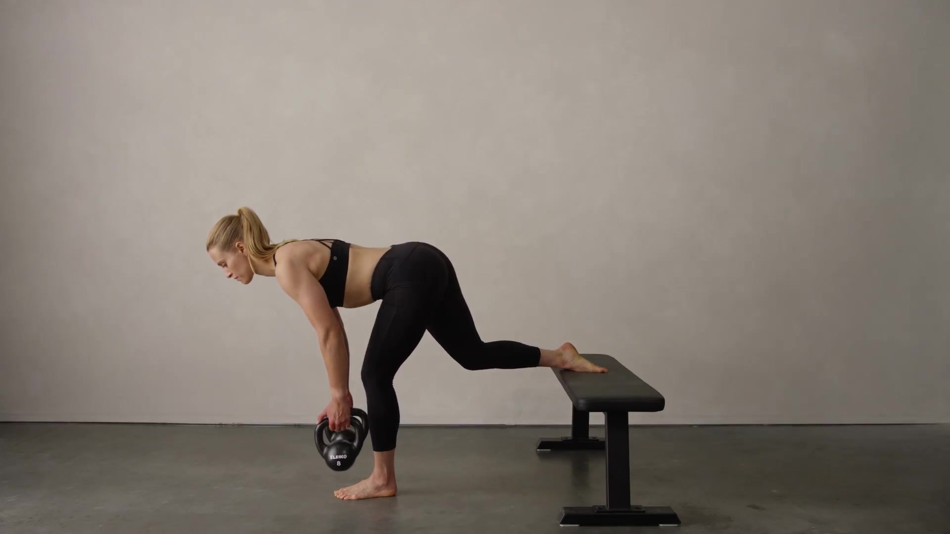 Rear Foot Elevated KB Straight Leg Deadlift Video Instructions